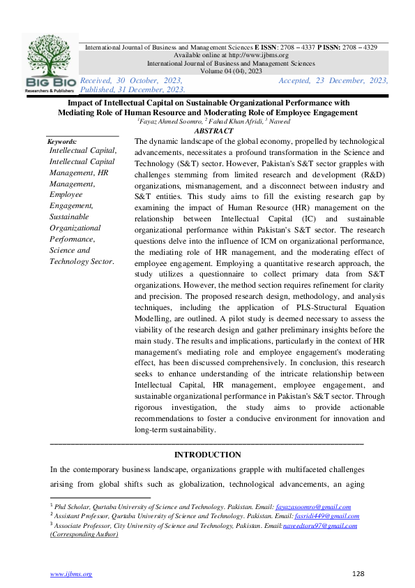 (PDF) Impact of Intellectual Capital on Sustainable Organizational Performance with Mediating ...