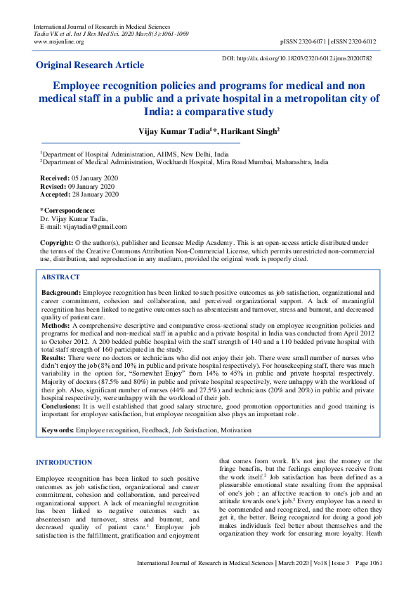 (PDF) Employee recognition policies and programs for medical and non ...