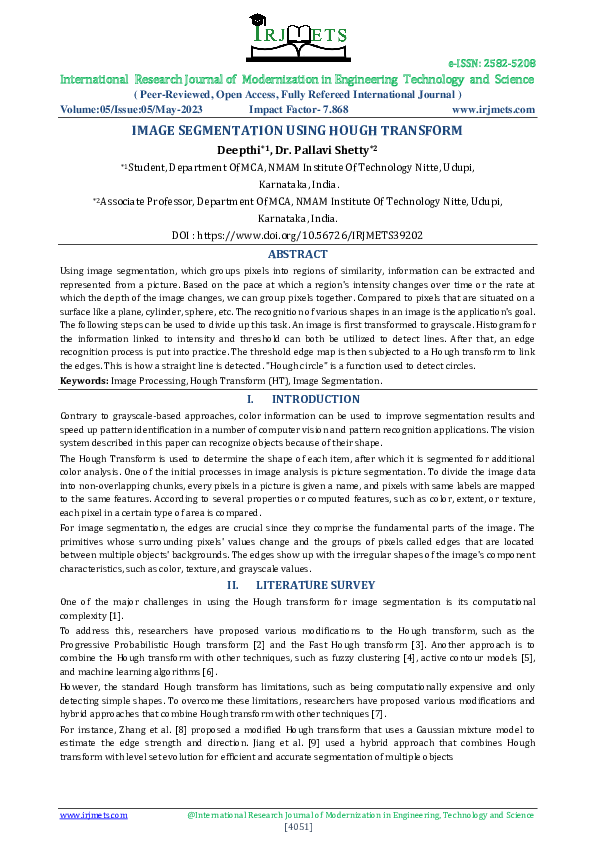 (PDF) Image Segmentation Using Hough Transform