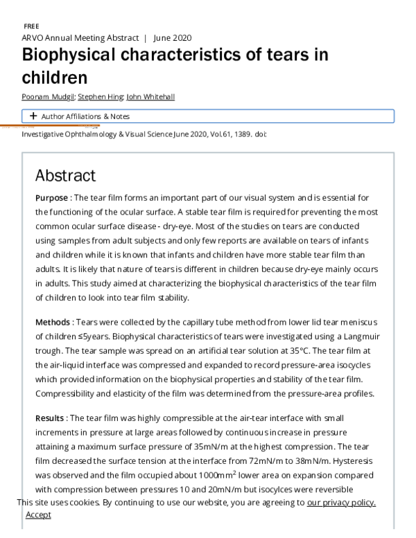 (PDF) Biophysical characteristics of tears in children