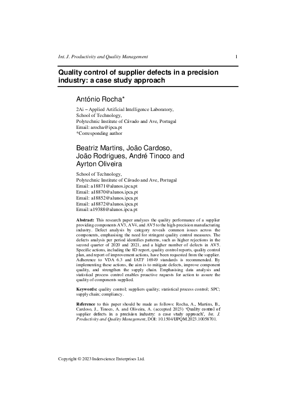 (PDF) Quality control of supplier defects in a precision industry: a ...