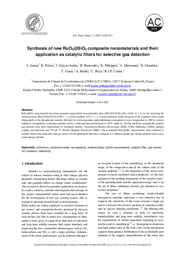 Pdf Synthesis Of New Ruo2 Sio2 Composite Nanomaterials And Their Application As Catalytic