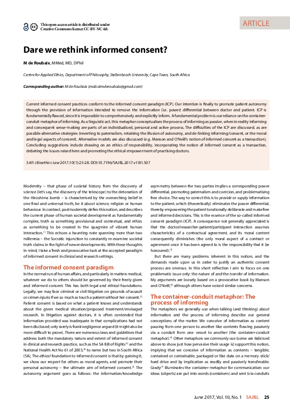 (PDF) Dare we rethink informed consent?