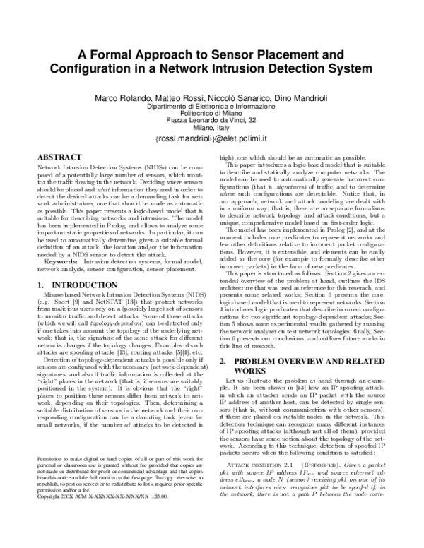 (PDF) A formal approach to sensor placement and configuration in a network intrusion detection ...