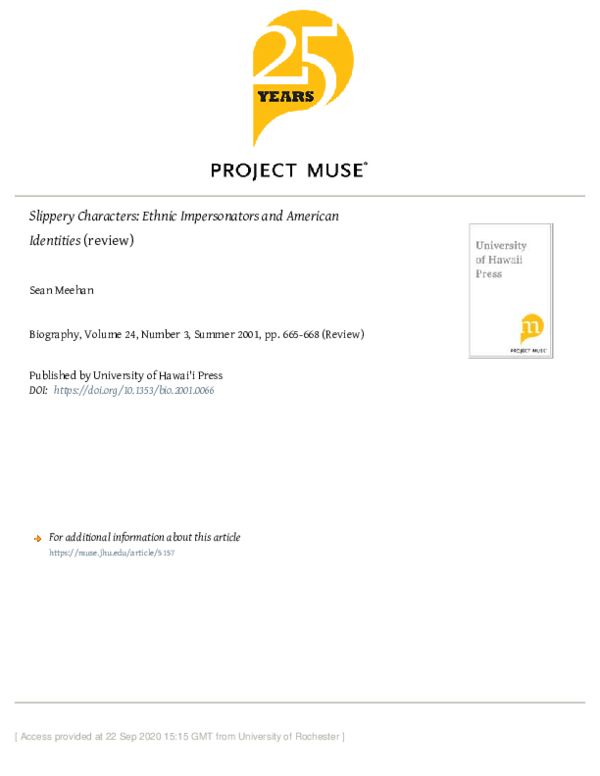 (PDF) Slippery Characters: Ethnic Impersonators and American Identities