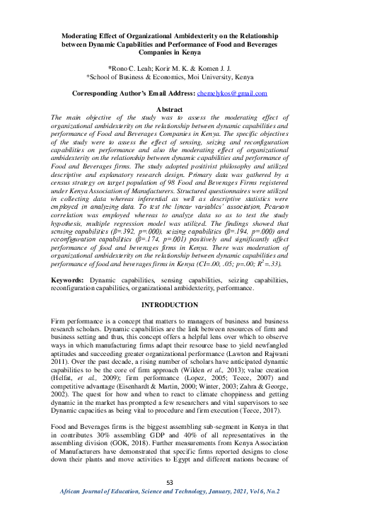 (PDF) Moderating Effect of Organizational Ambidexterity on the Relationship between Dynamic ...