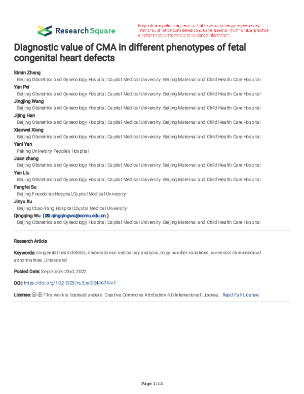 (PDF) Diagnostic value of CMA in different phenotypes of fetal ...