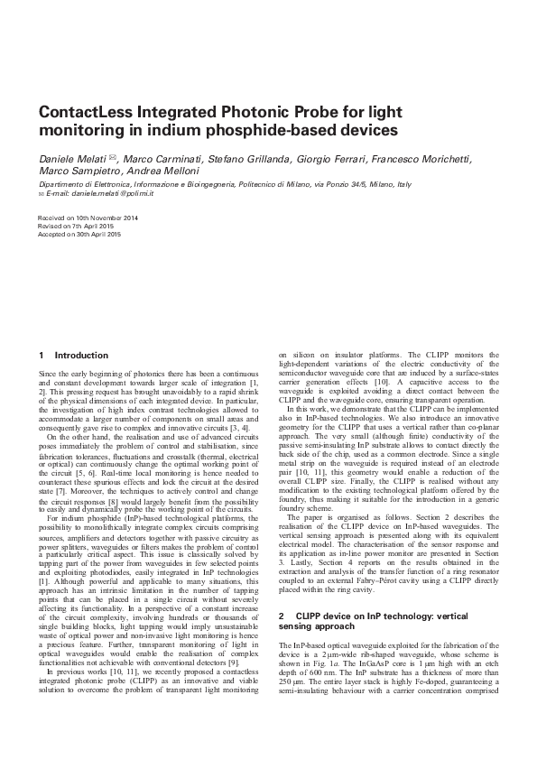 (PDF) ContactLess Integrated Photonic Probe for light monitoring in ...