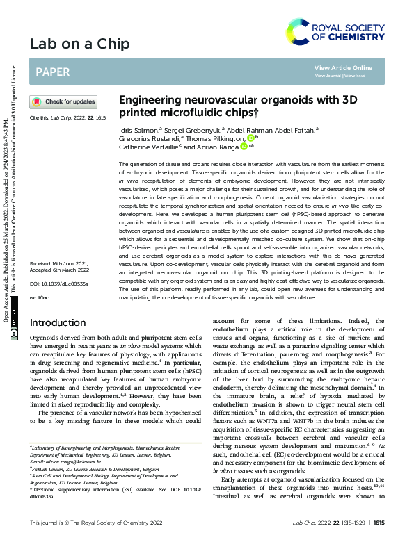 (PDF) Engineering neurovascular organoids with 3D printed microfluidic ...