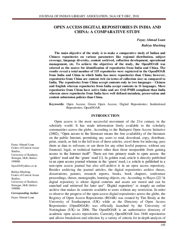 (PDF) Open Access digital repositories in India and China- A ...