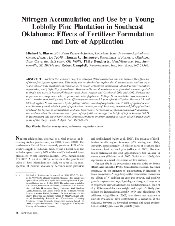 (PDF) Nitrogen Accumulation and Use by a Young Loblolly Pine Plantation ...