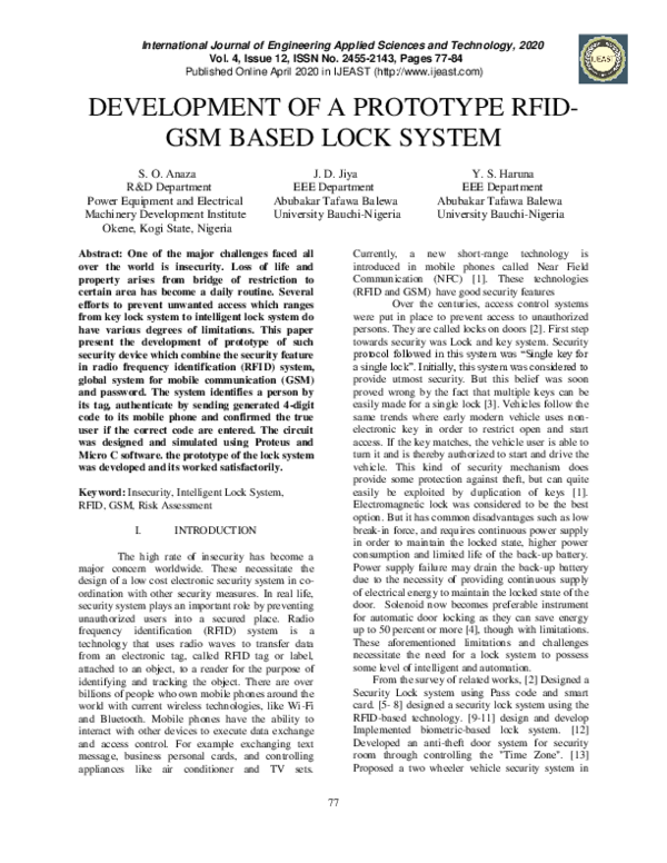 (PDF) Development of a Prototype Rfidgsm Based Lock System