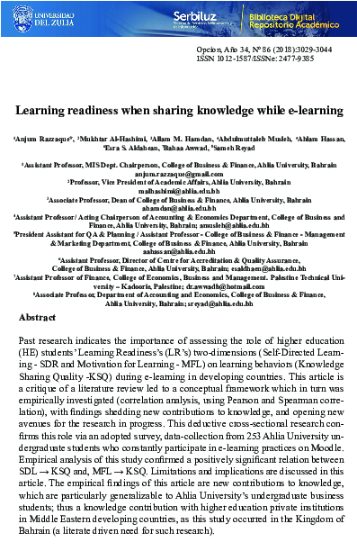(PDF) Learning readiness when sharing knowledge while e-learning