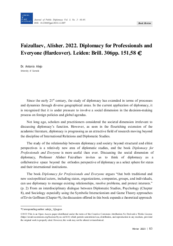 (PDF) Faizullaev, Alisher. 2022. Diplomacy for Professionals and ...