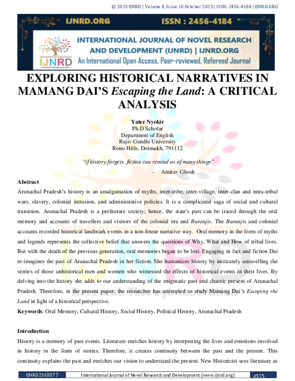 (PDF) EXPLORING HISTORICAL NARRATIVES IN MAMANG DAI'S Escaping the Land ...