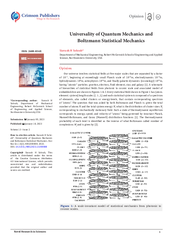 (PDF) Universality of Quantum Mechanics and Boltzmann Statistical Mechanics