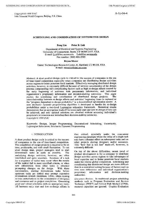 (PDF) Scheduling and coordination of distributed design