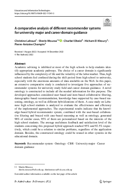 (PDF) A comparative analysis of different recommender systems for university major and career ...