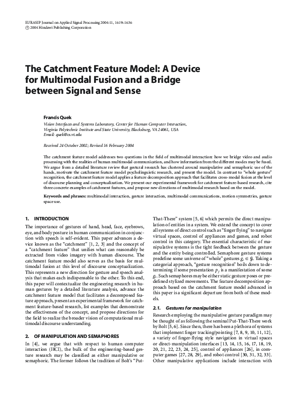 (PDF) The Catchment Feature Model: A Device for Multimodal Fusion and a ...