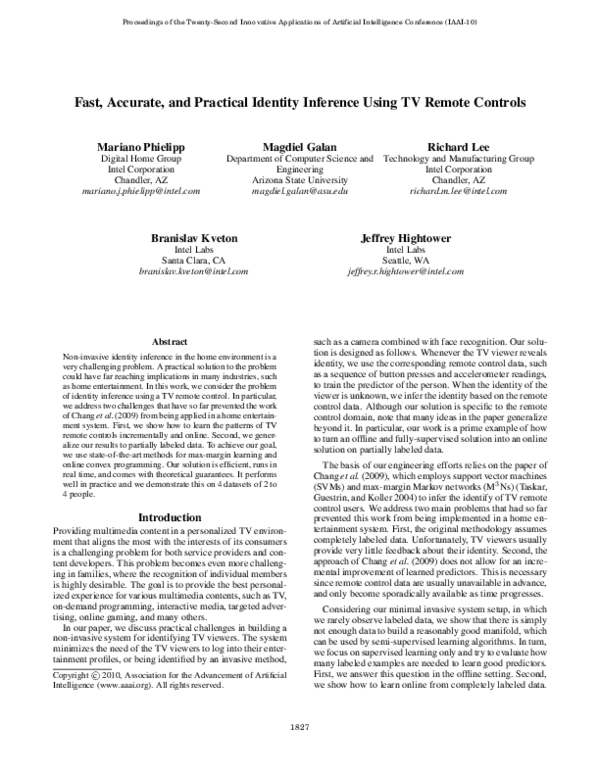 (PDF) Fast, Accurate, and Practical Identity Inference Using TV Remote Controls | Mariano ...