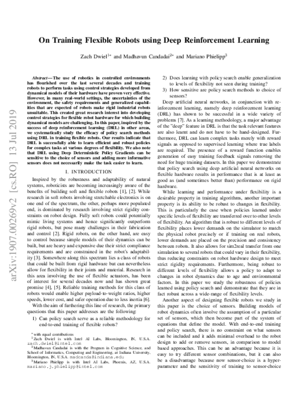 Pdf On Training Flexible Robots Using Deep Reinforcement Learning Mariano Phielipp