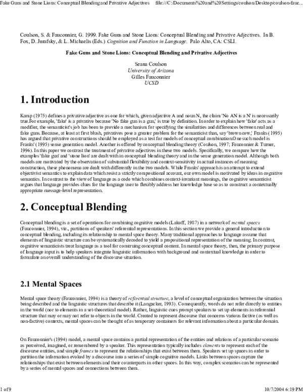 (PDF) Fake Guns and Stone Lions: Conceptual Blending and Privative ...