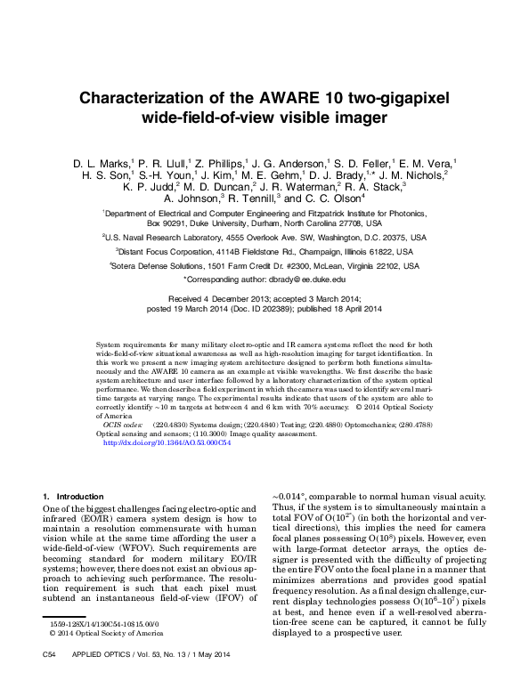(PDF) Characterization of the AWARE 10 two-gigapixel wide-field-of-view ...