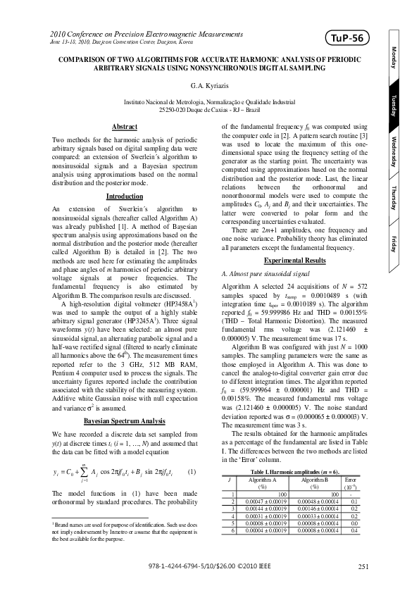 (PDF) Comparison of two algorithms for accurate harmonic analysis of ...