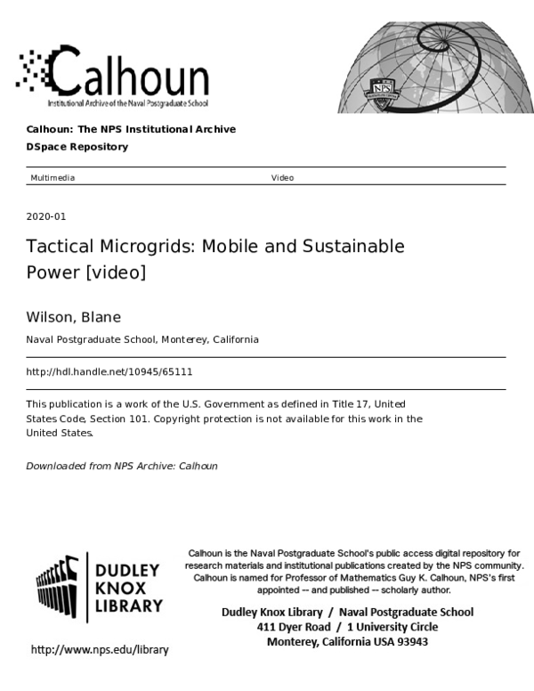 Pdf Tactical Microgrids Mobile And Sustainable Power [video] Blane