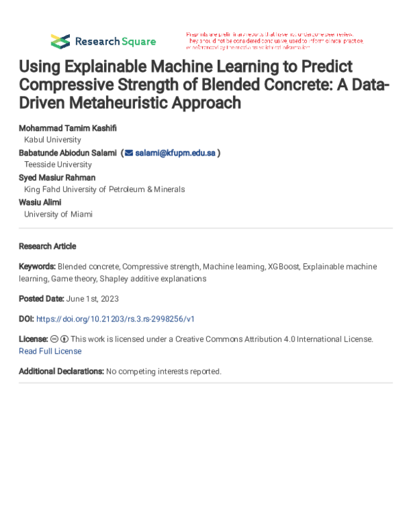 (PDF) Using Explainable Machine Learning to Predict Compressive Strength of Blended Concrete: A ...