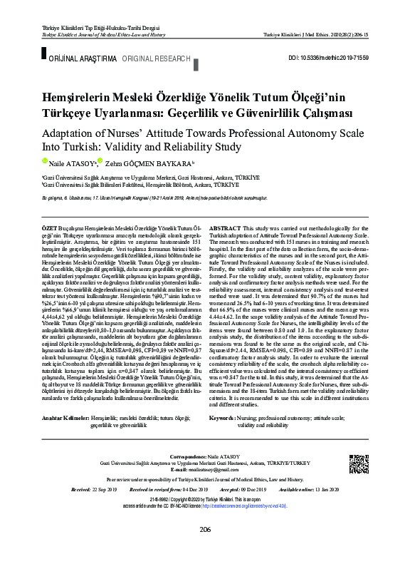 (PDF) Adaptation of Nurses' Attitude Towards Professional Autonomy ...