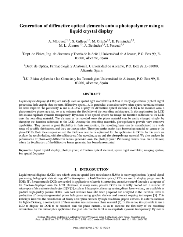 (PDF) Generation of diffractive optical elements onto a photopolymer using a liquid crystal display