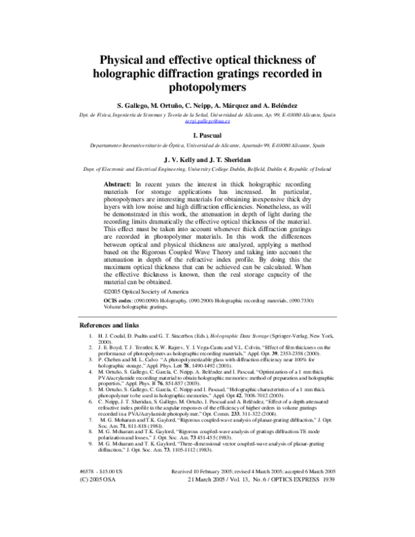 (PDF) Physical and effective optical thickness of holographic ...
