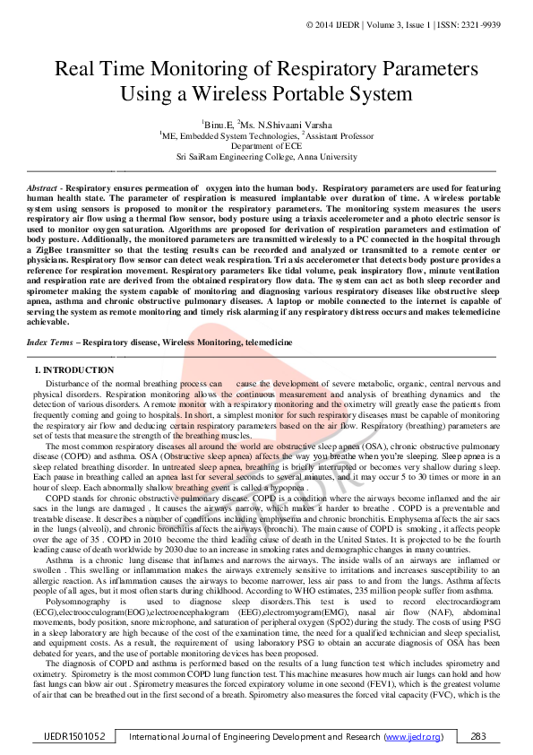 (PDF) Real Time Monitoring of Respiratory Parameters Using A Wireless Portable System