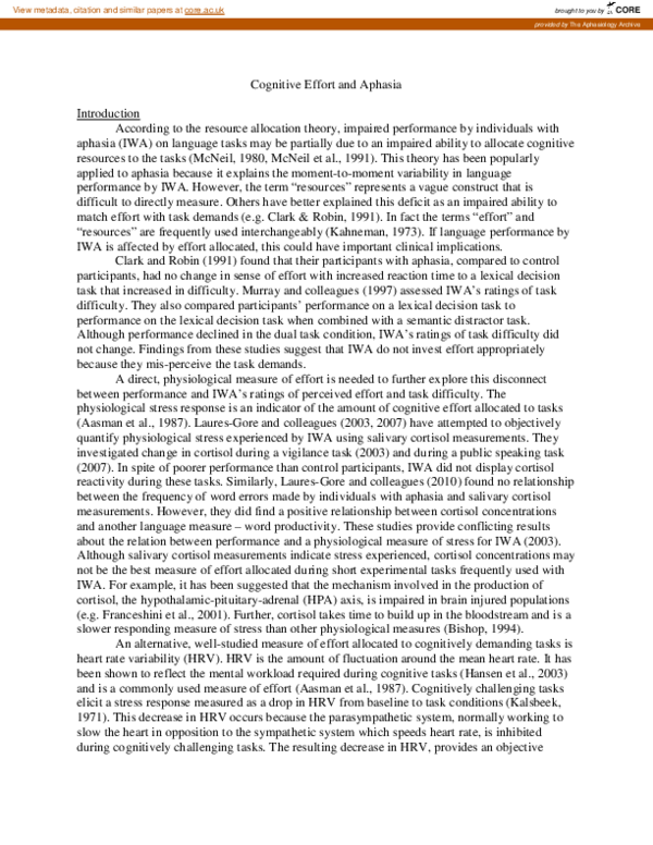 (PDF) Cognitive Effort and Aphasia