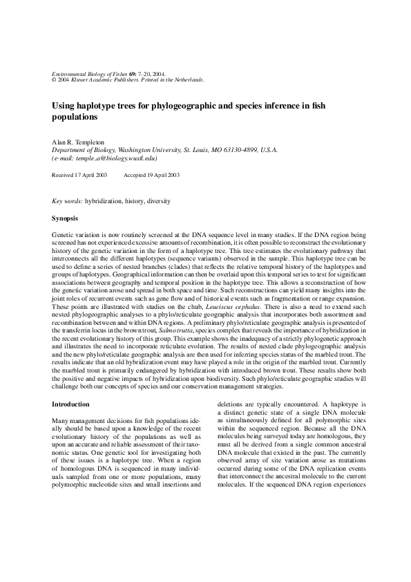 Pdf Using Haplotype Trees For Phylogeographic And Species Inference