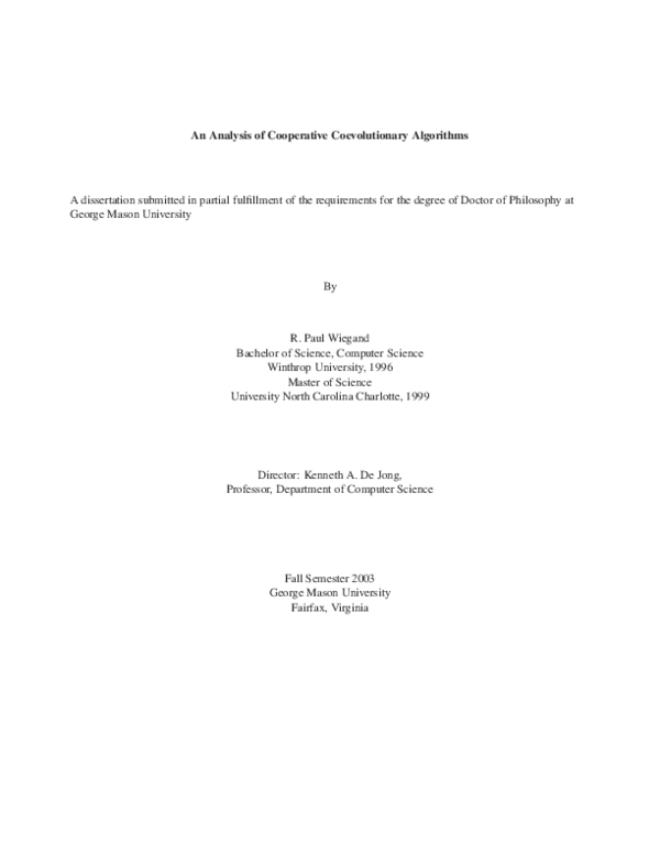 (PDF) An analysis of cooperative coevolutionary algorithms
