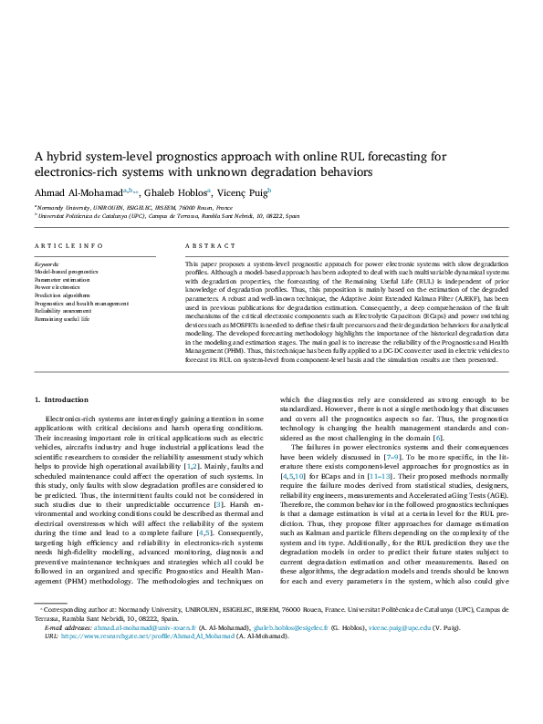 (PDF) A hybrid system-level prognostics approach with online RUL forecasting for electronics ...