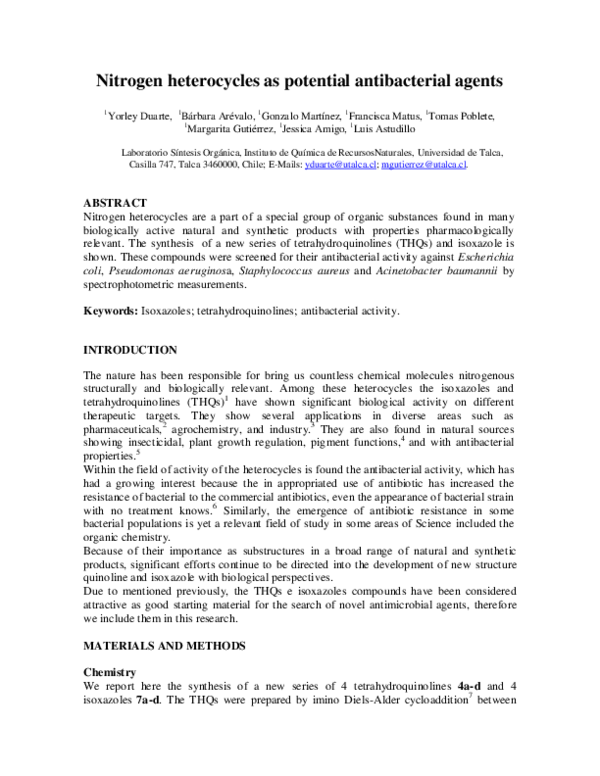 (PDF) Nitrogen Heterocycles as Potential Antibacterial Agents
