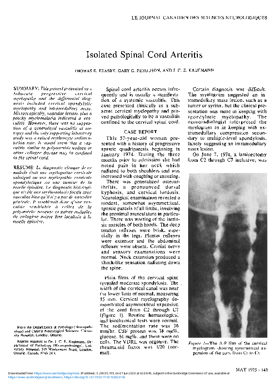 (PDF) Isolated Spinal Cord Arteritis