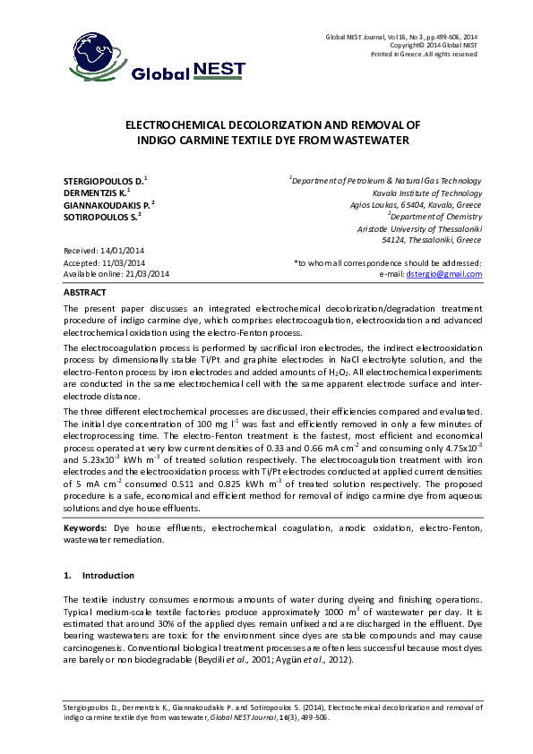 (PDF) Electrochemical Decolorization and Removal of Indigo Carmine ...