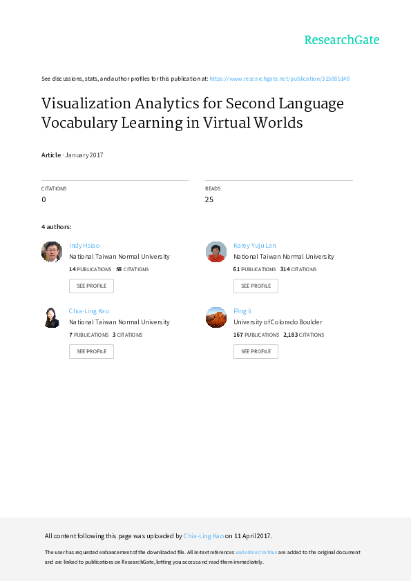 (PDF) Visualization Analytics for Second Language Vocabulary Learning in Virtual Worlds