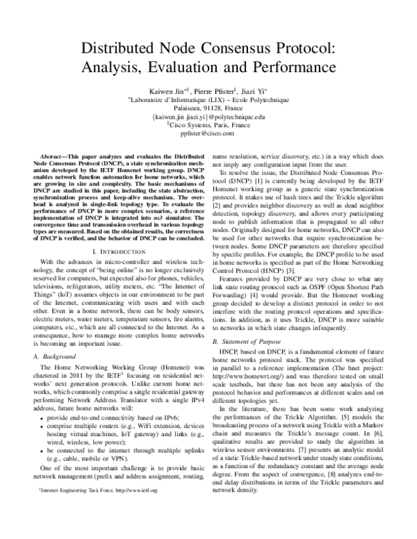 Pdf Distributed Node Consensus Protocol Analysis Evaluation And Performance 