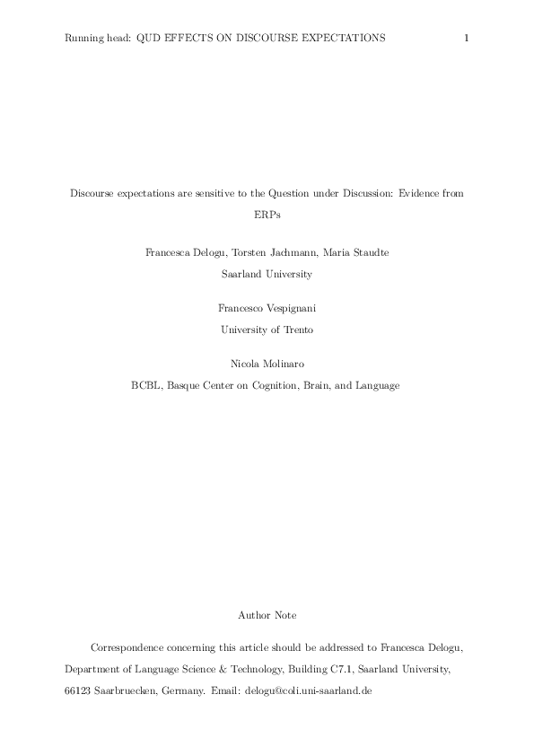 (PDF) Discourse Expectations Are Sensitive to the Question Under ...