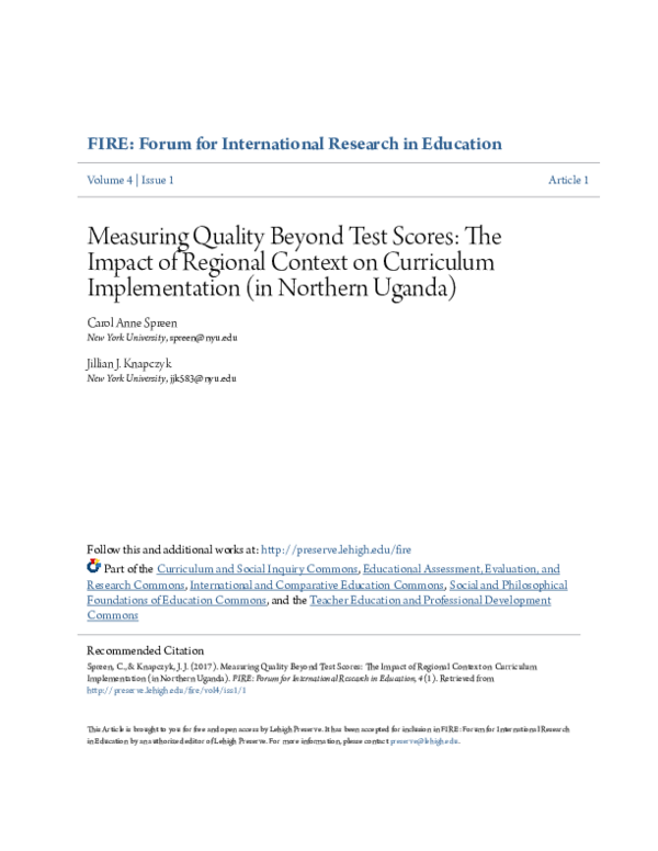 (PDF) Measuring Quality Beyond Test Scores: The Impact of Regional ...