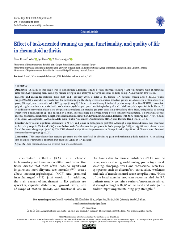 (PDF) Effect of task-oriented training on pain, functionality, and ...