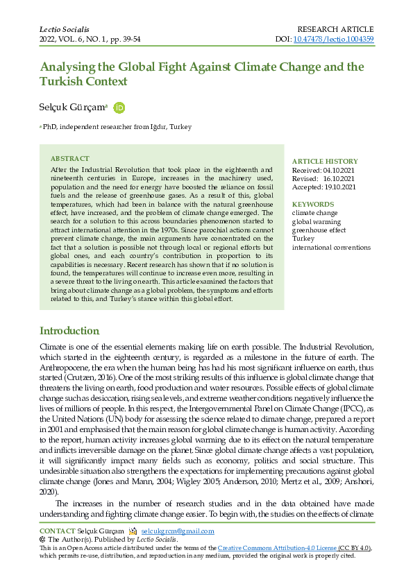 (PDF) The Global Struggle Against Climate Change and Turkey