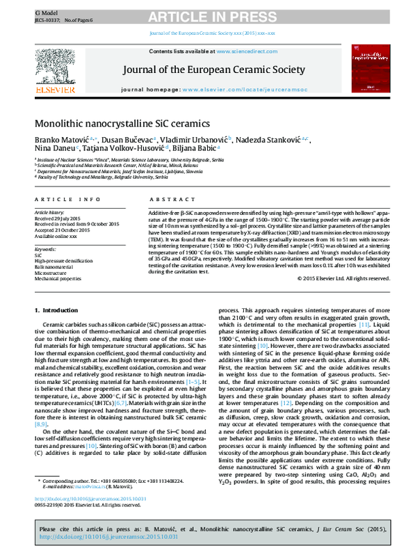 (PDF) Monolithic nanocrystalline SiC ceramics