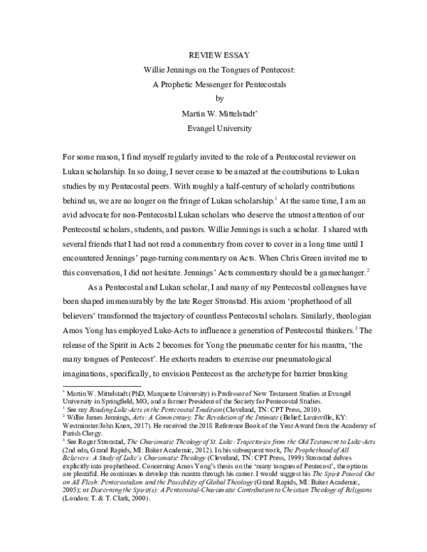 (DOC) Willie Jennings on the Tongues of Pentecost: A Prophetic ...