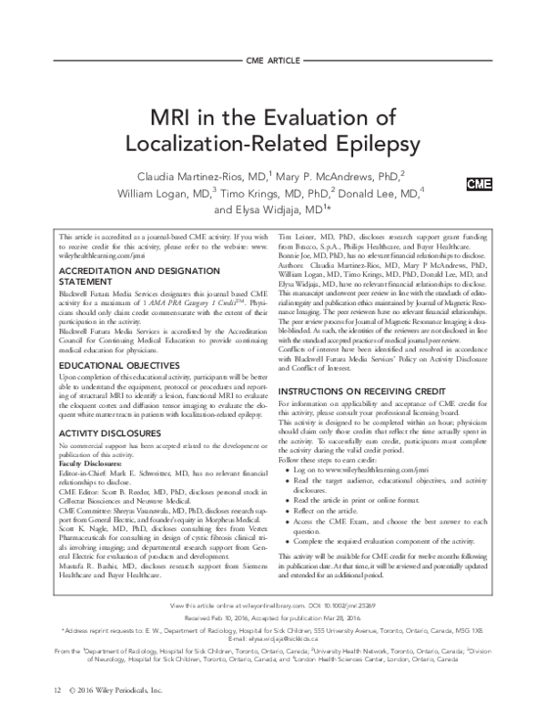 (PDF) MRI in the evaluation of localization-related epilepsy | William ...